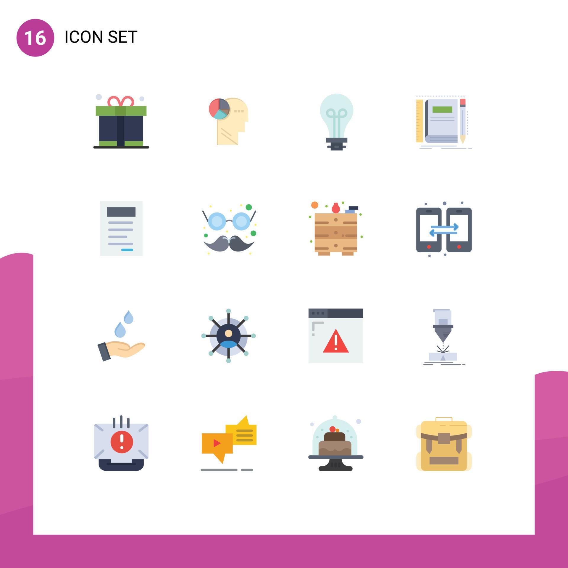Set Of 16 Modern Ui Icons Symbols Signs For Book Pocket Bulb Notepad Book Editable Pack Of