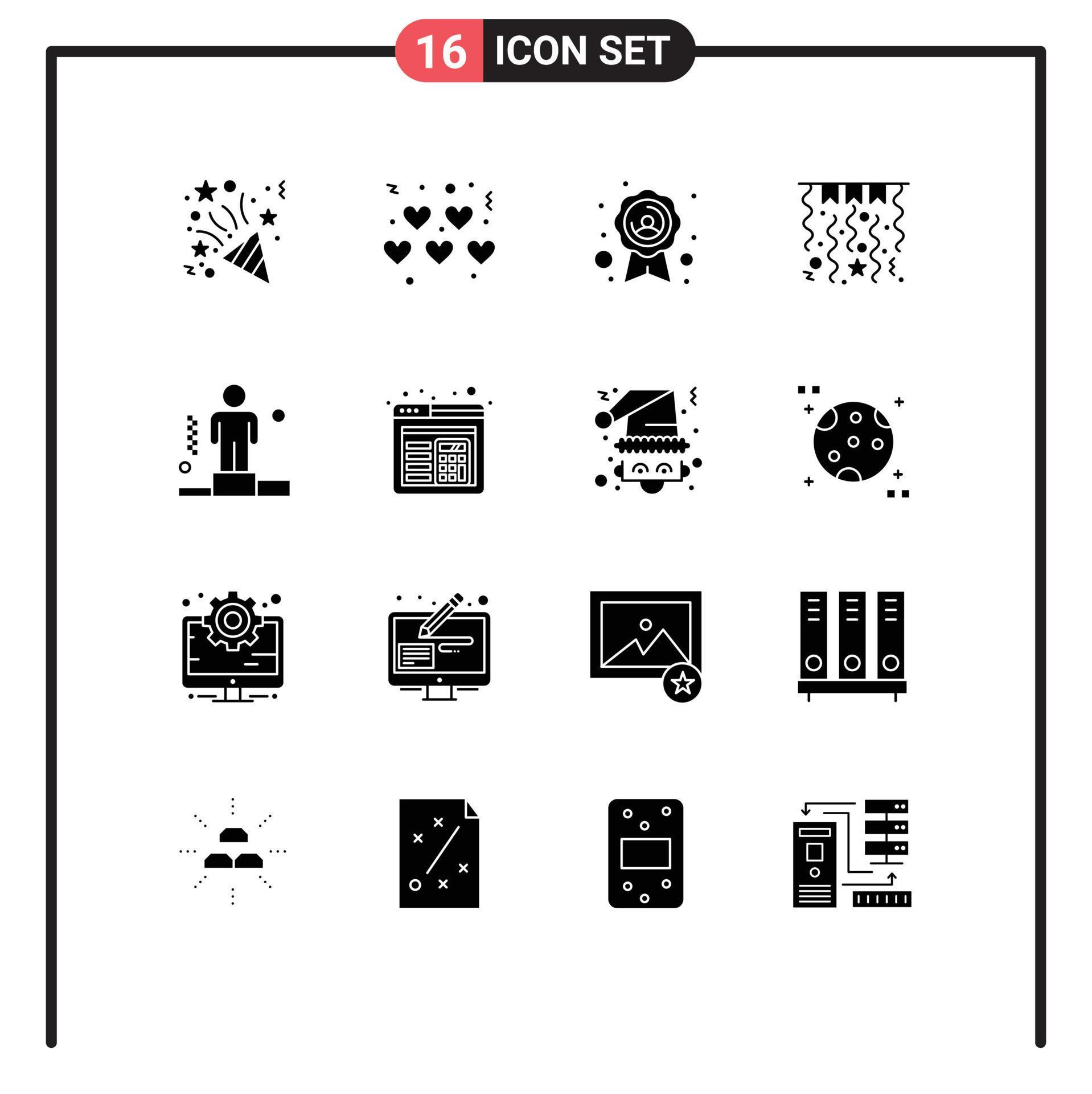 User Interface Pack Of 16 Basic Solid Glyphs Of Layout Explanation Ribbon Corporate Business