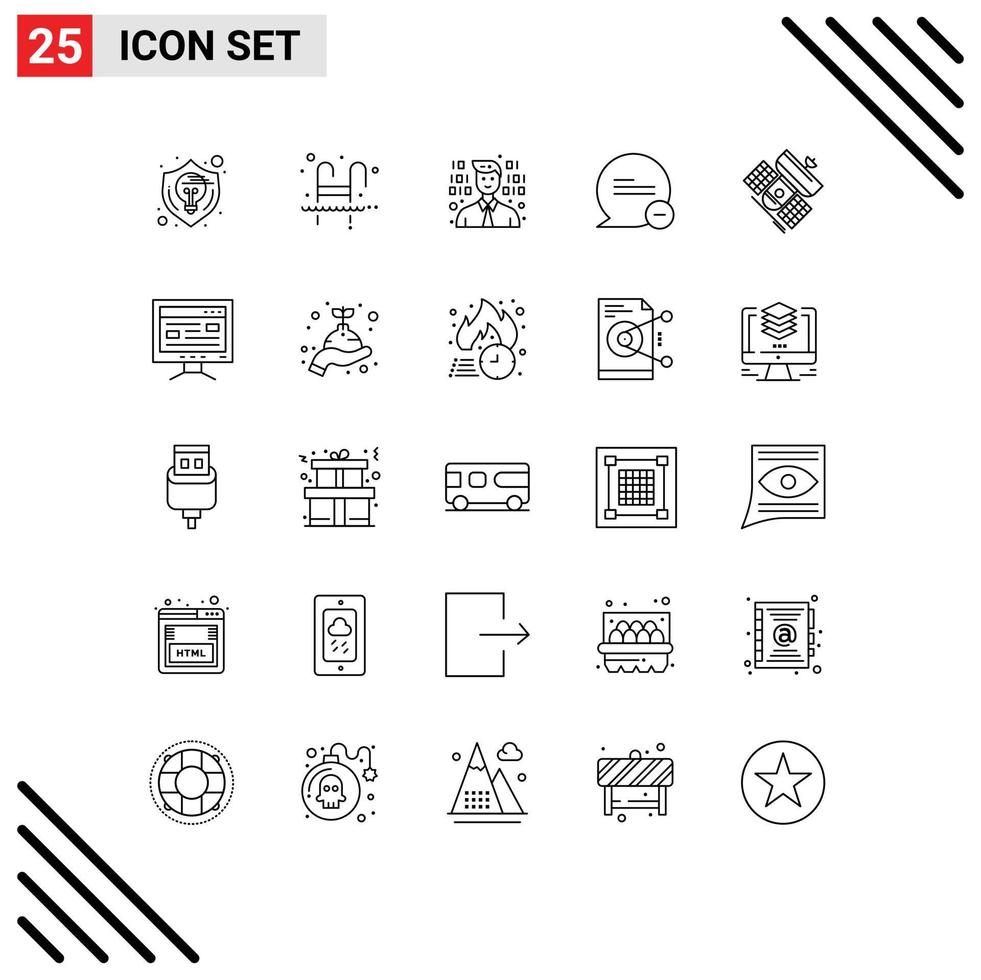 Set Of 25 Modern Ui Icons Symbols Signs For Broadcast Less Swimming Delete Programming Editable