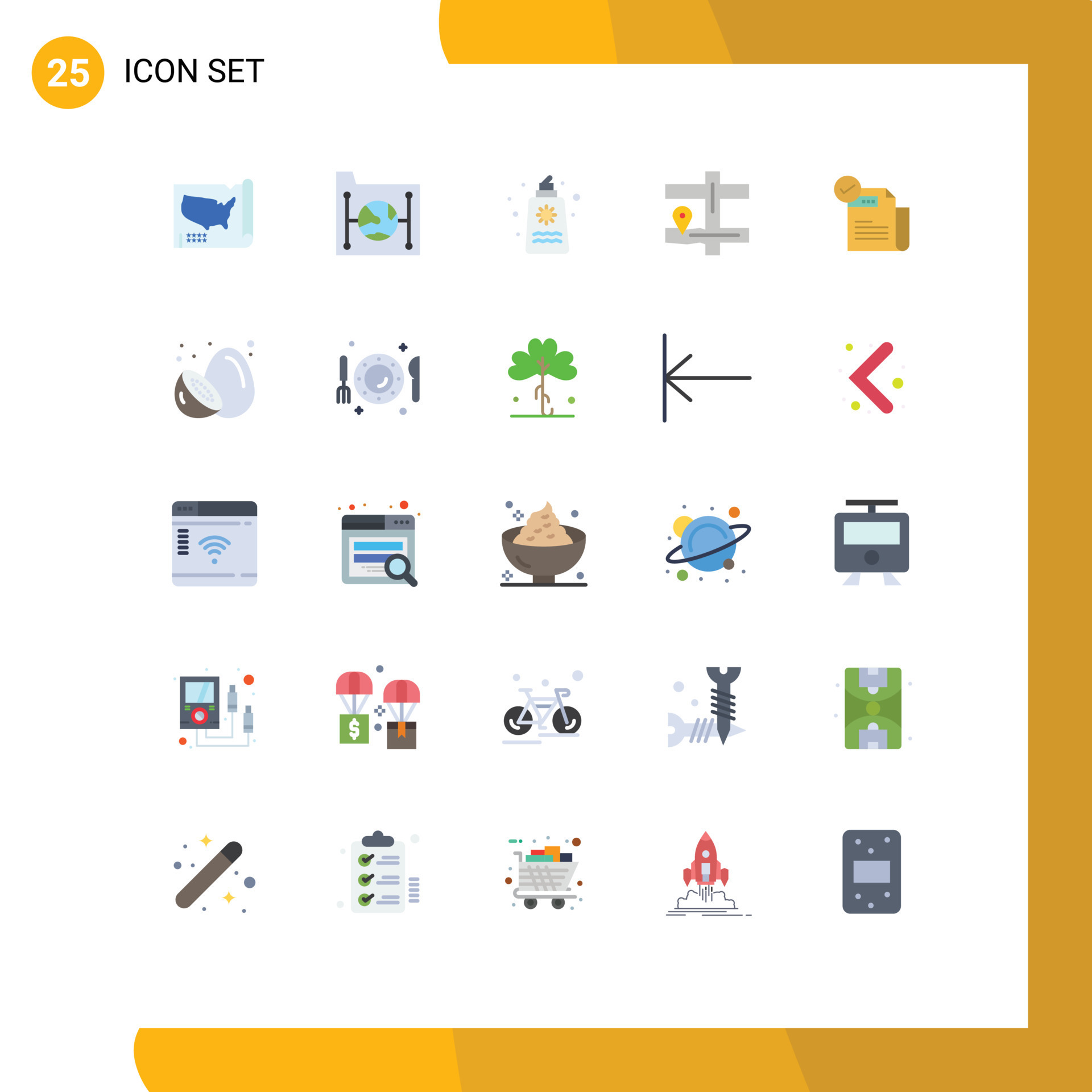 Editable Vector Line Pack Of 25 Simple Flat Colors Of Check Navigation Network Map Romance