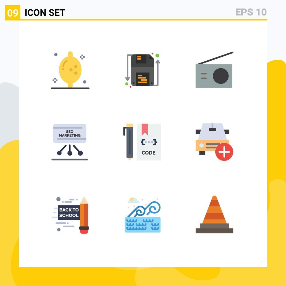 User Interface Pack Of 9 Basic Flat Colors Of Coding Meeting Electric Board Marketing Editable