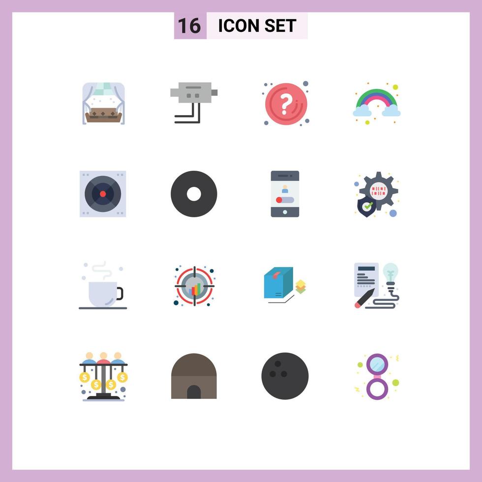 Set of 16 Modern UI Icons Symbols Signs for bathroom fan mark color cloud Editable Pack of ...