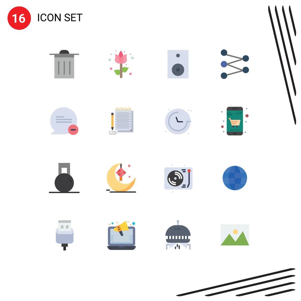 Mobile Interface Flat Color Set Of 16 Pictograms Of Less Chat