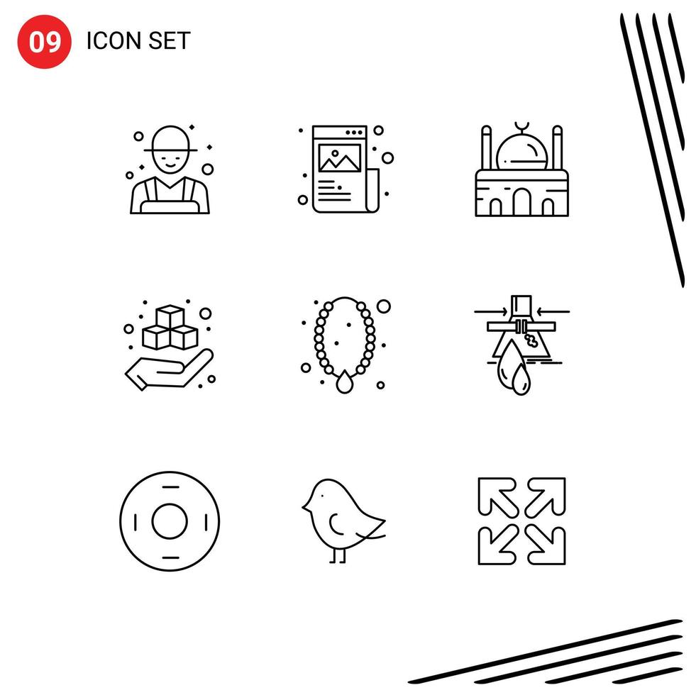 Pack Of 9 Creative Outlines Of Product Printing Image Box Muslim Editable Vector Design Elements