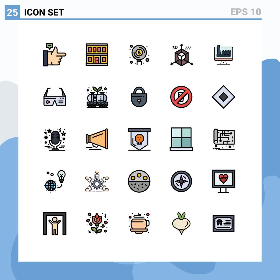 25 Universal Filled Line Flat Colors Set For Web And Mobile Applications Computer Direction Find