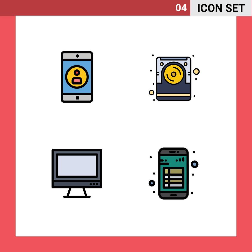 Set Of 4 Modern Ui Icons Symbols Signs For Application Monitor Profile Disk Imac Editable Vector