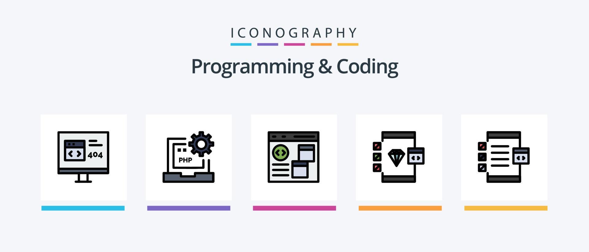 Programming And Coding Line Filled 5 Icon Pack Including Develop App Develop File