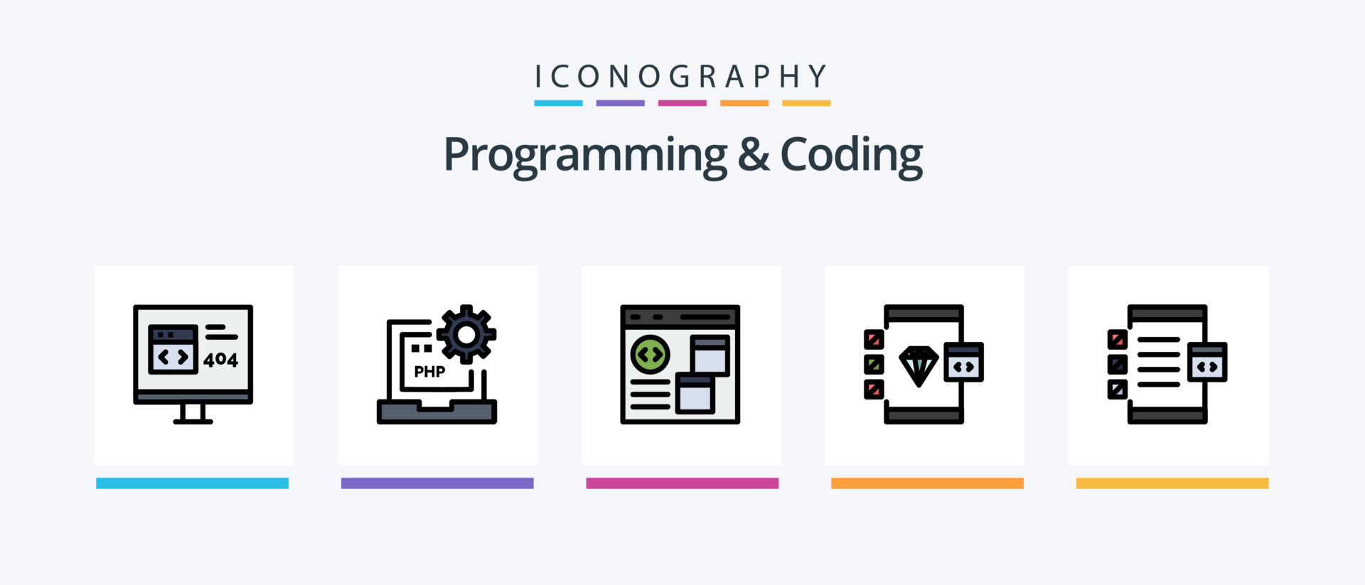 Programming And Coding Line Filled 5 Icon Pack Including Develop App Develop File