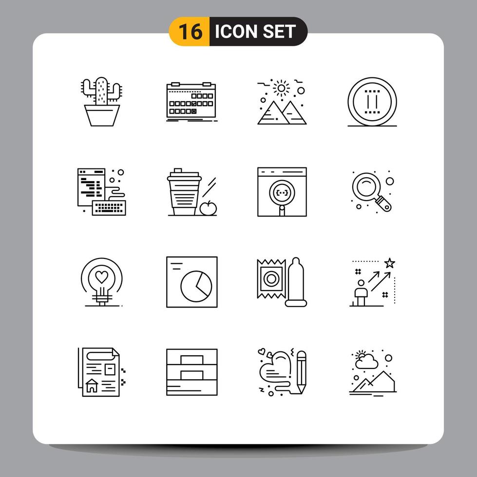 Stock Vector Icon Pack of 16 Line Signs and Symbols for coding pause ...