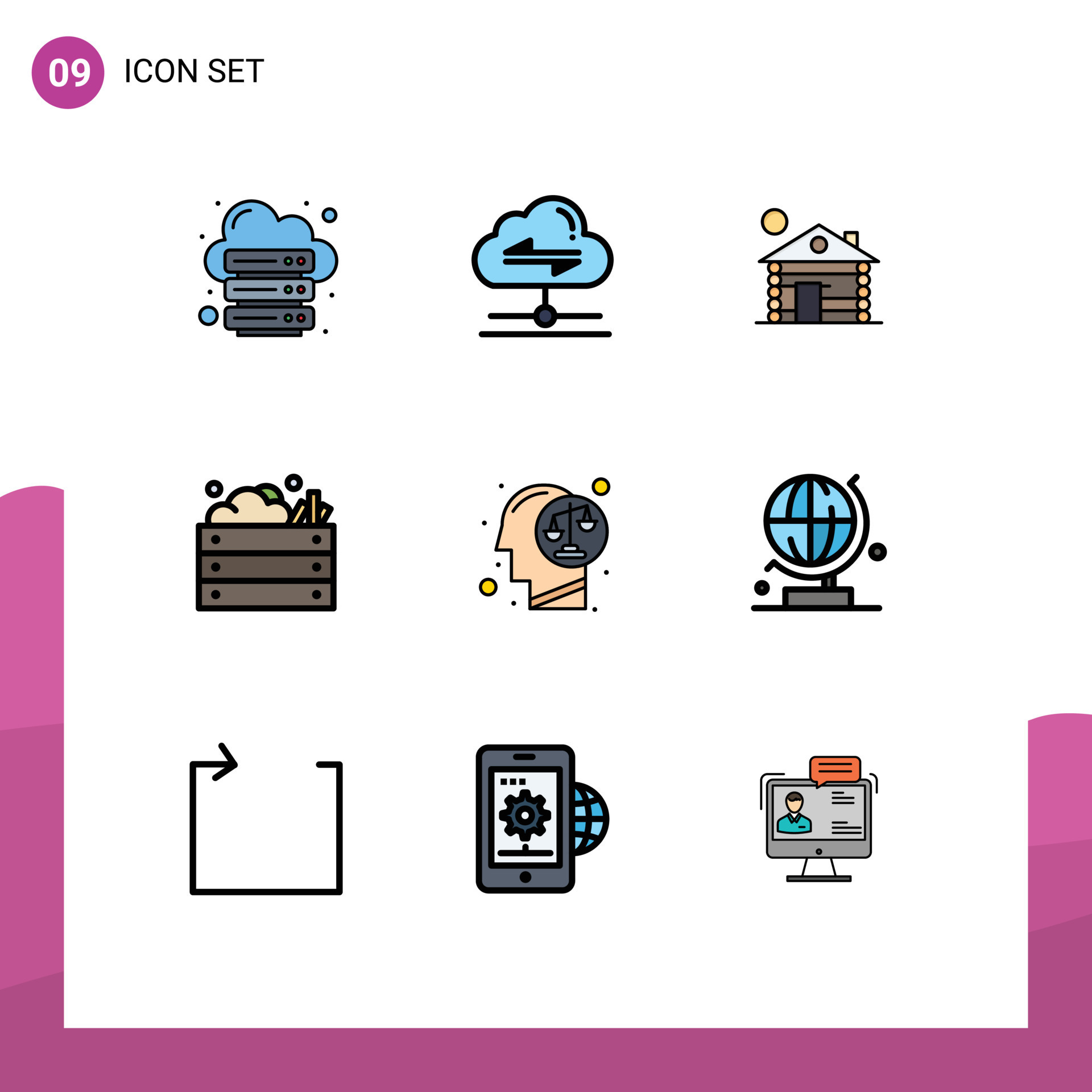 Conjunto De 9 9 Vector Línea De Relleno Plano Colores En Cuadrícula