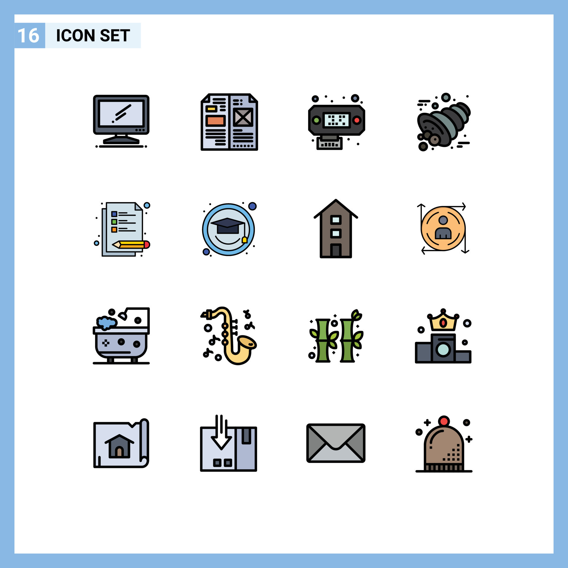 Set of 16 Modern UI Icons Symbols Signs for lecture horn layout ...