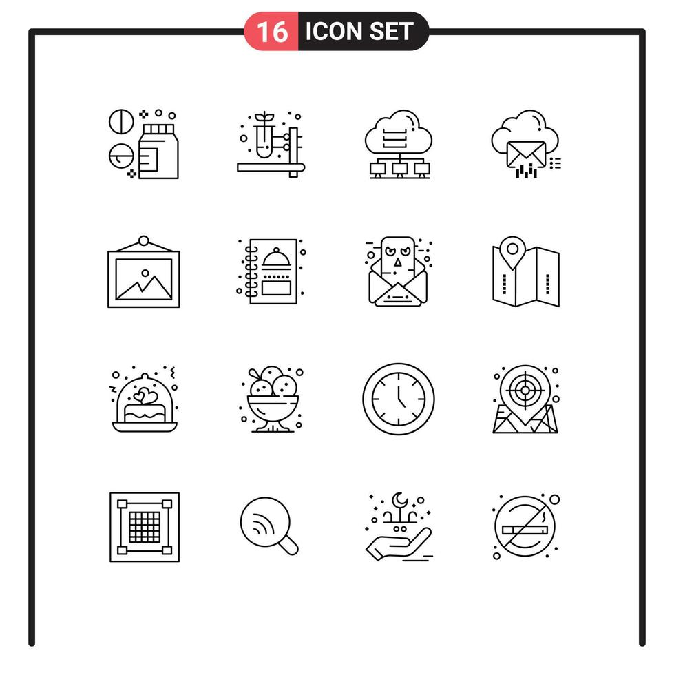 Set of 16 Modern UI Icons Symbols Signs for photo data computer email cloud Editable Vector ...