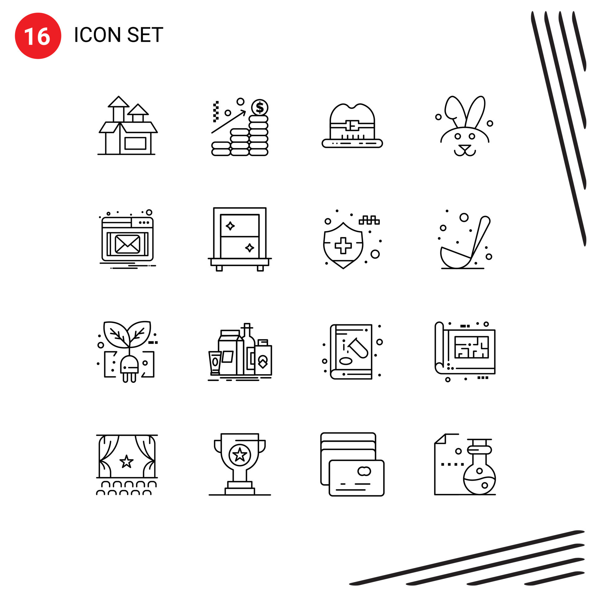 User Interface Pack Of 16 Basic Outlines Of Window Notification Cap Email Easter Editable Vector