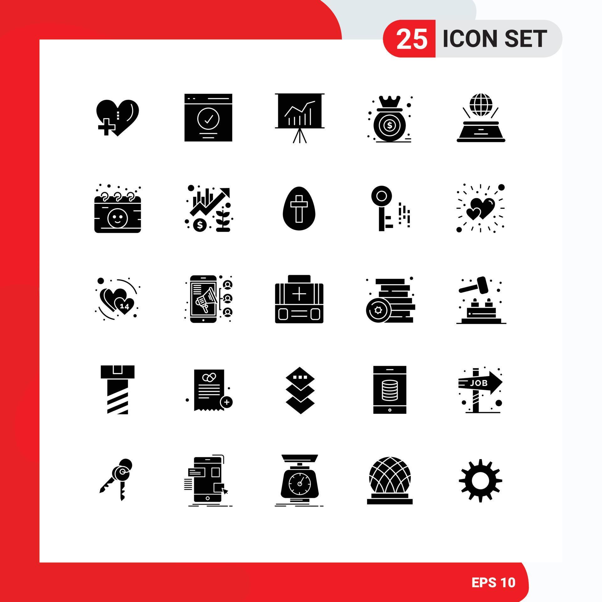 Solid Glyph Pack of 25 Universal Symbols of growth diagram user chart ...