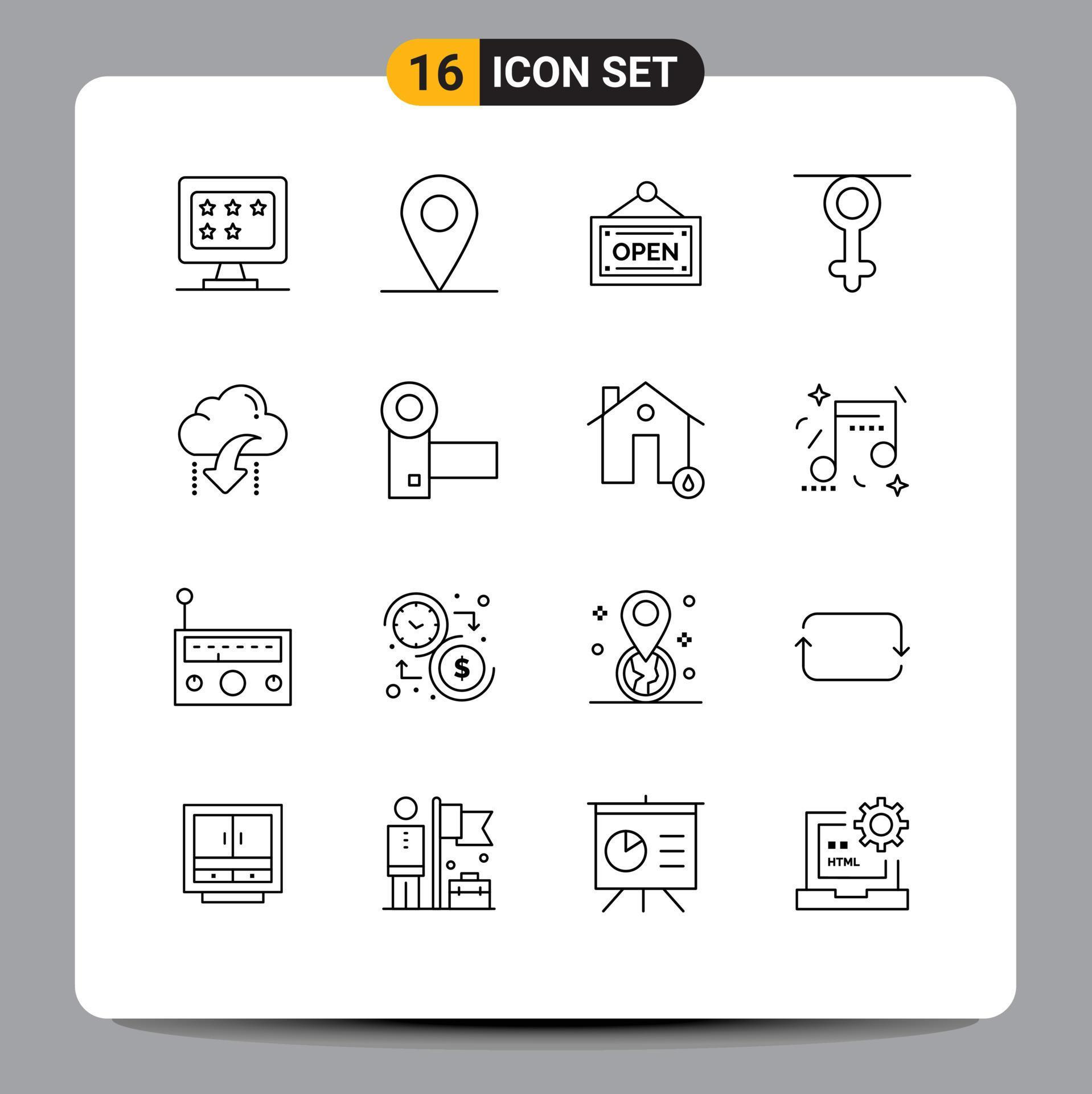 16 User Interface Outline Pack of modern Signs and Symbols of data down ...