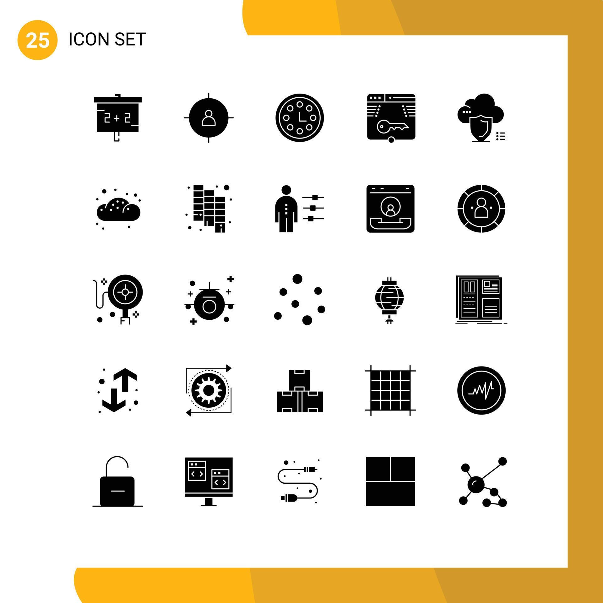 Pictogram Set of 25 Simple Solid Glyphs of secure login award form key Editable Vector Design ...