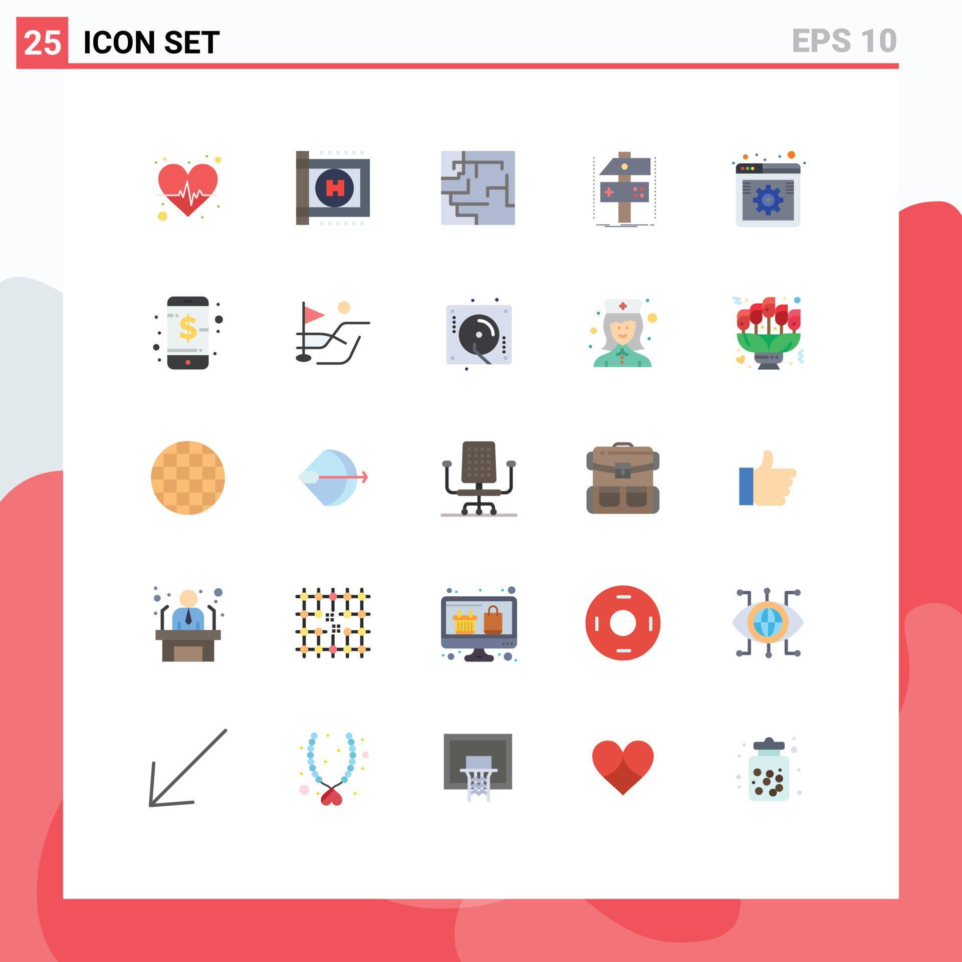 Pictogram Set Of 25 Simple Flat Colors Of Option Internet Map Game Develop Editable Vector