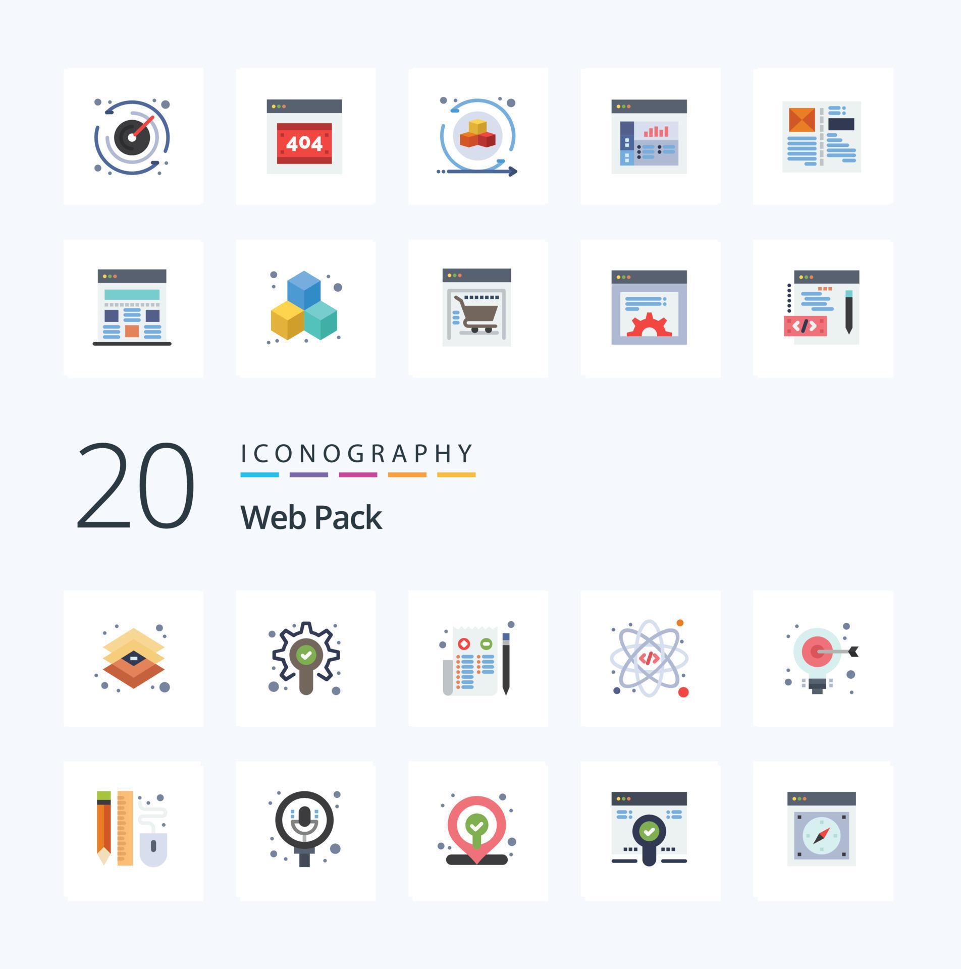 20 Web Pack Flat Color Icon Pack Like Aim Bulb Browser Coding Web