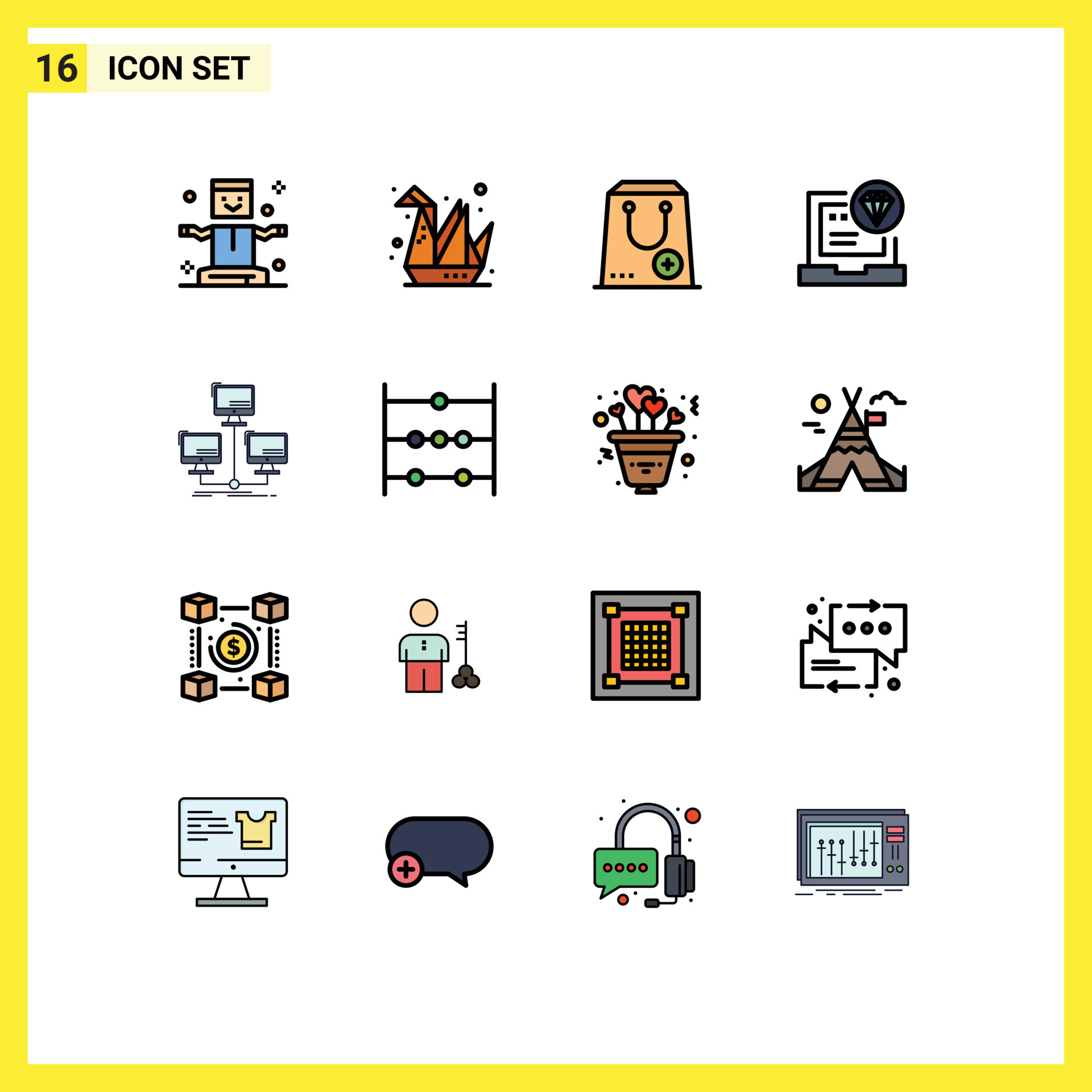 Flat Color Filled Line Pack Of 16 Universal Symbols Of Develop Code Add Browser Package Editable