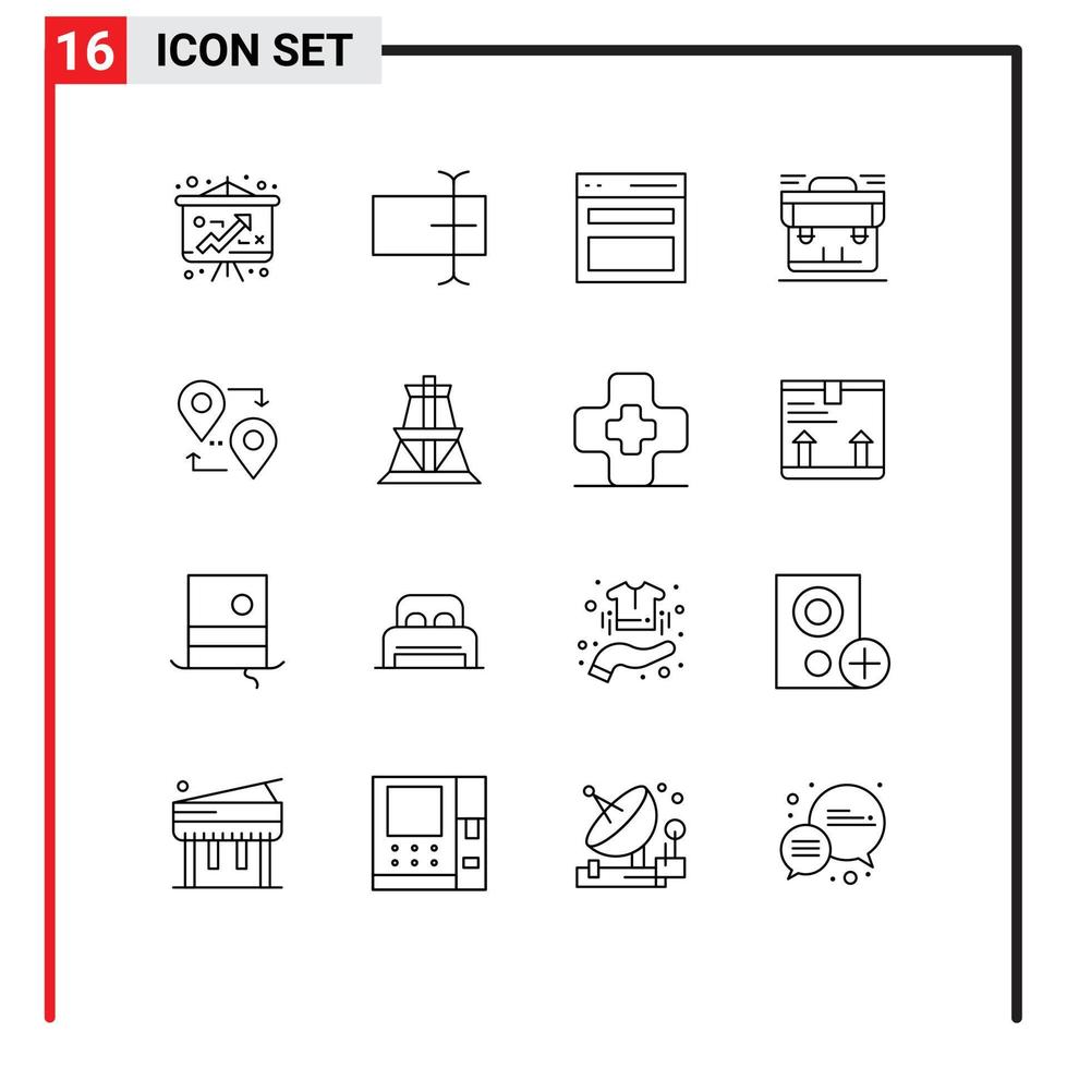 Pack Of 16 Modern Outlines Signs And Symbols For Web Print Media Such As Pointer Location Menu