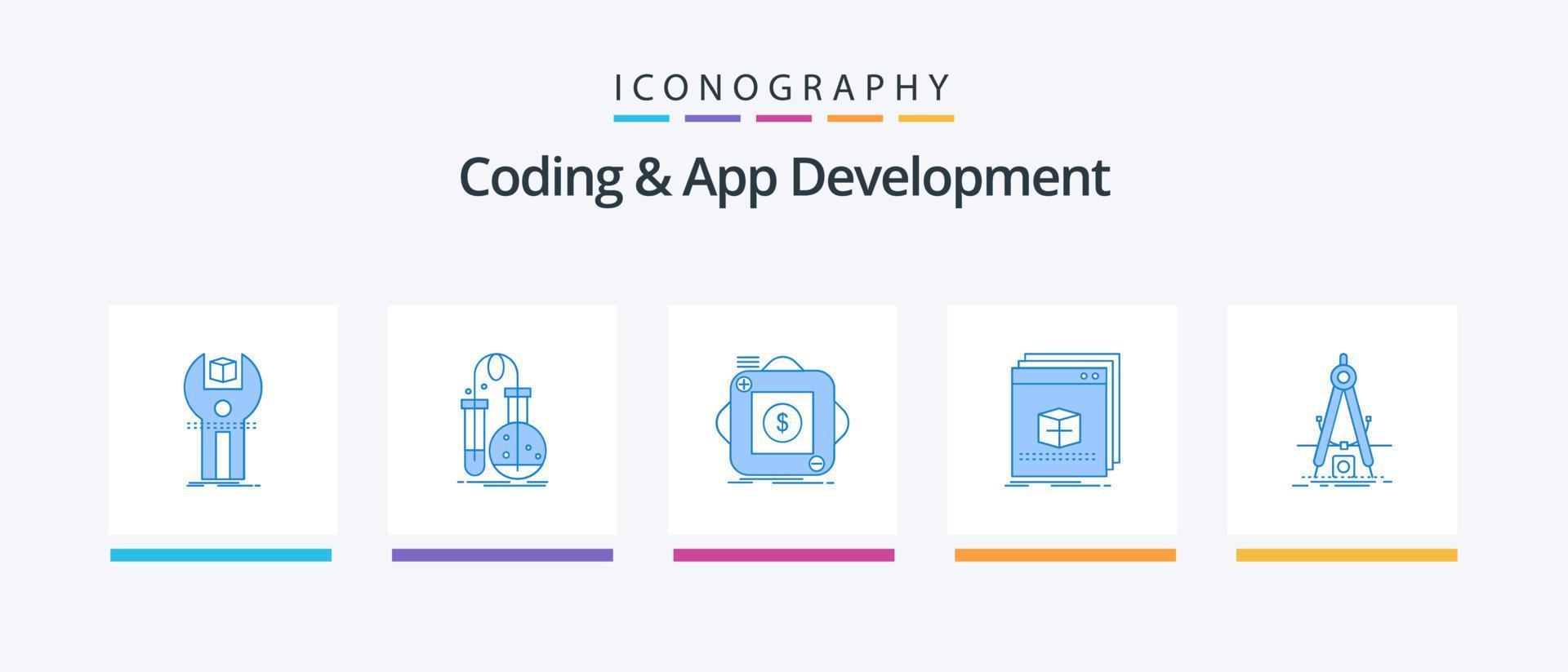 Codificación Y Aplicación Desarrollo Azul 5 5 Icono Paquete Incluso