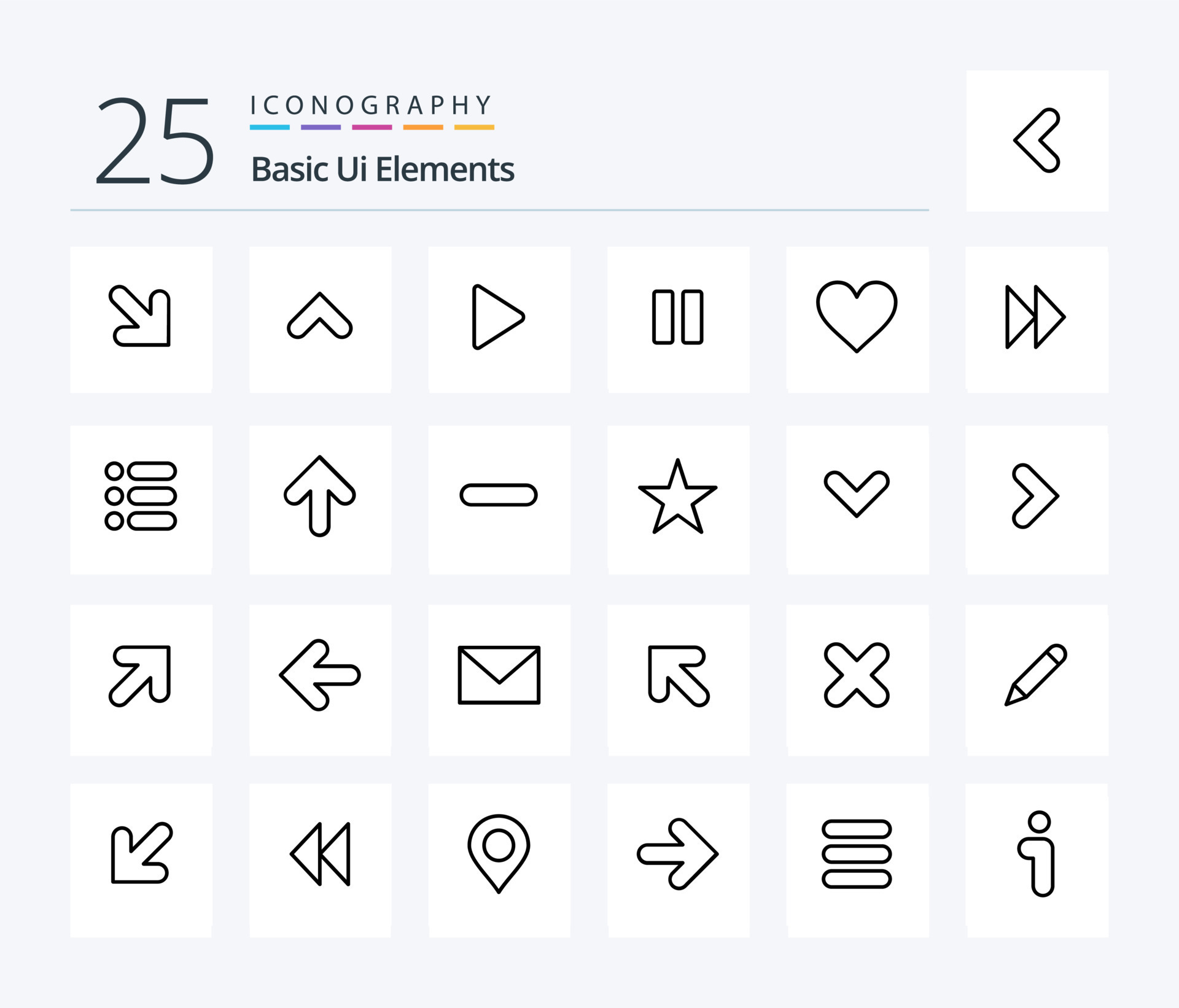 Basic Ui Elements 25 Line Icon Pack Including Sign Love Media Vedio Media 19740008 Vector