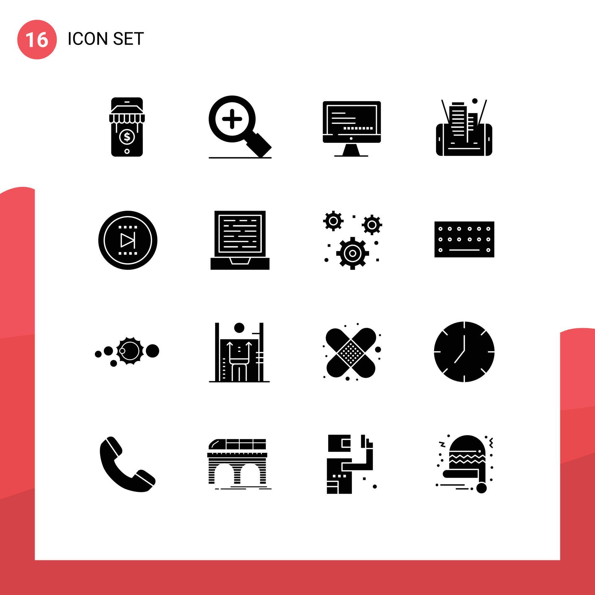 Set of 16 Modern UI Icons Symbols Signs for onward office text movie ...