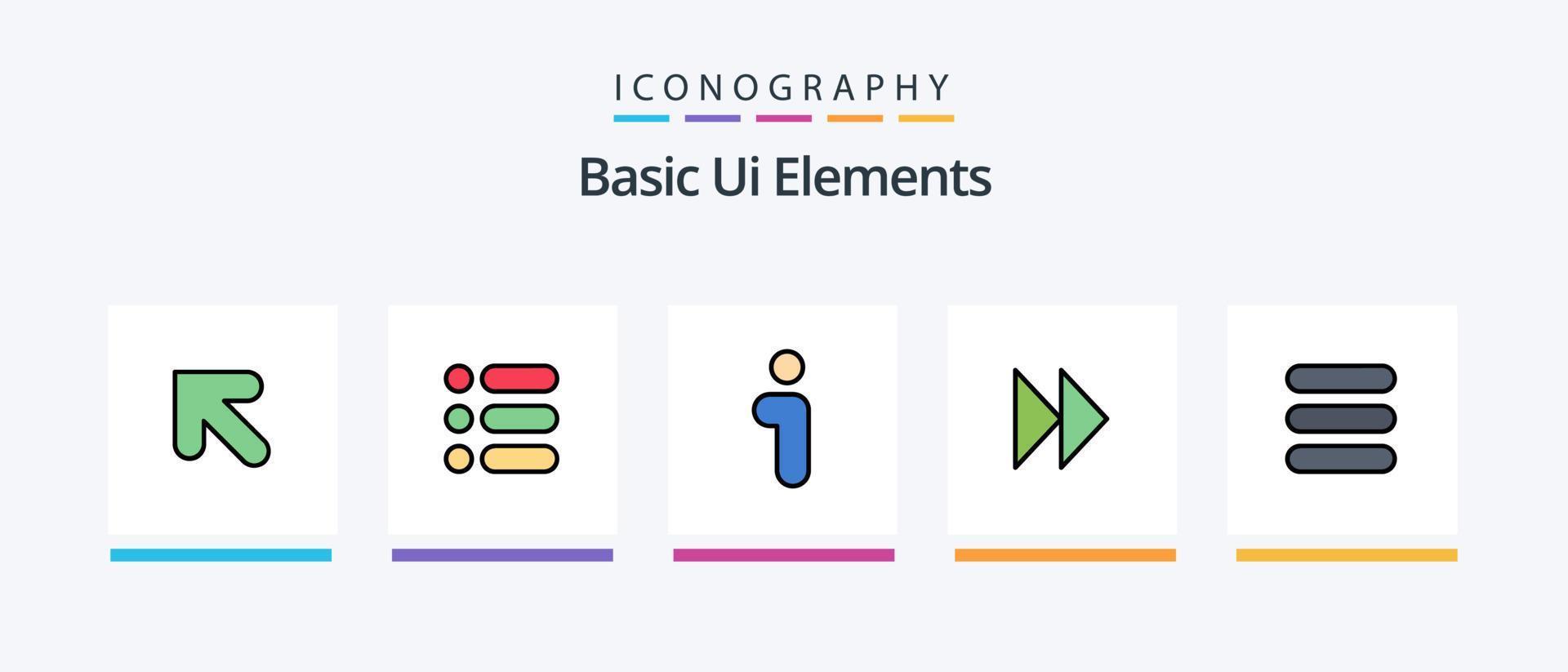 Basic Ui Elements Line Filled 5 Icon Pack Including write. task. down. list. pause. Creative ...