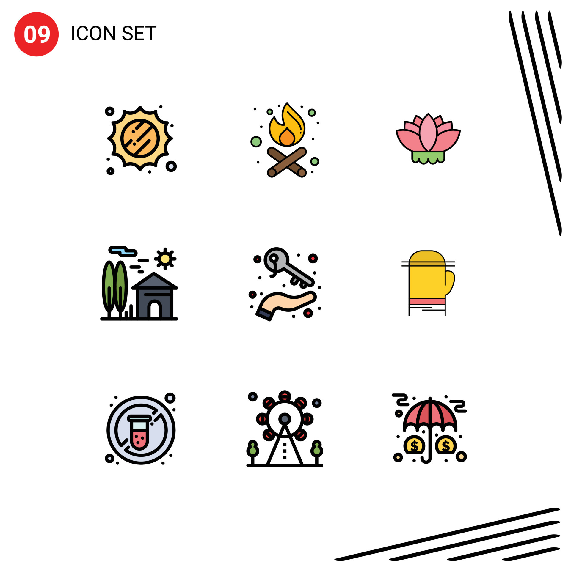 Moderno Conjunto De 9 9 Línea De Relleno Plano Colores Pictografía De