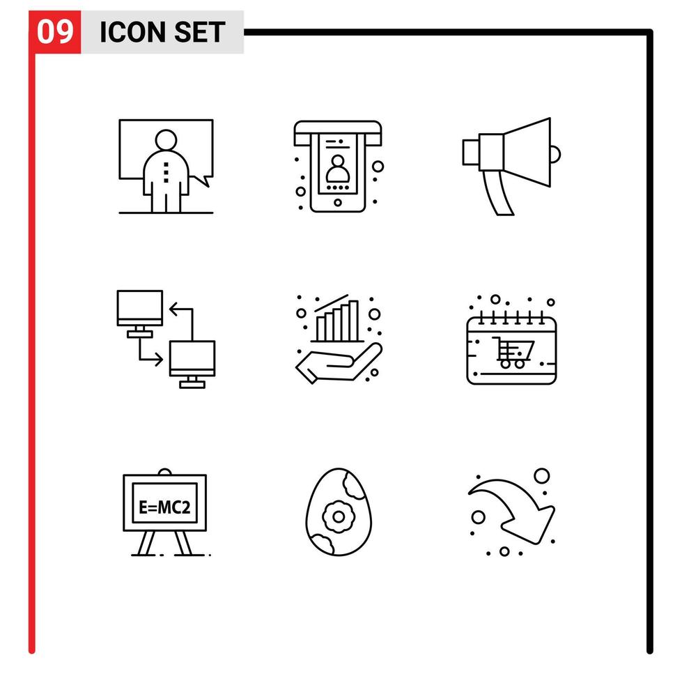 Mobile Interface Outline Set of 9 Pictograms of sharing file support computer megaphone Editable ...
