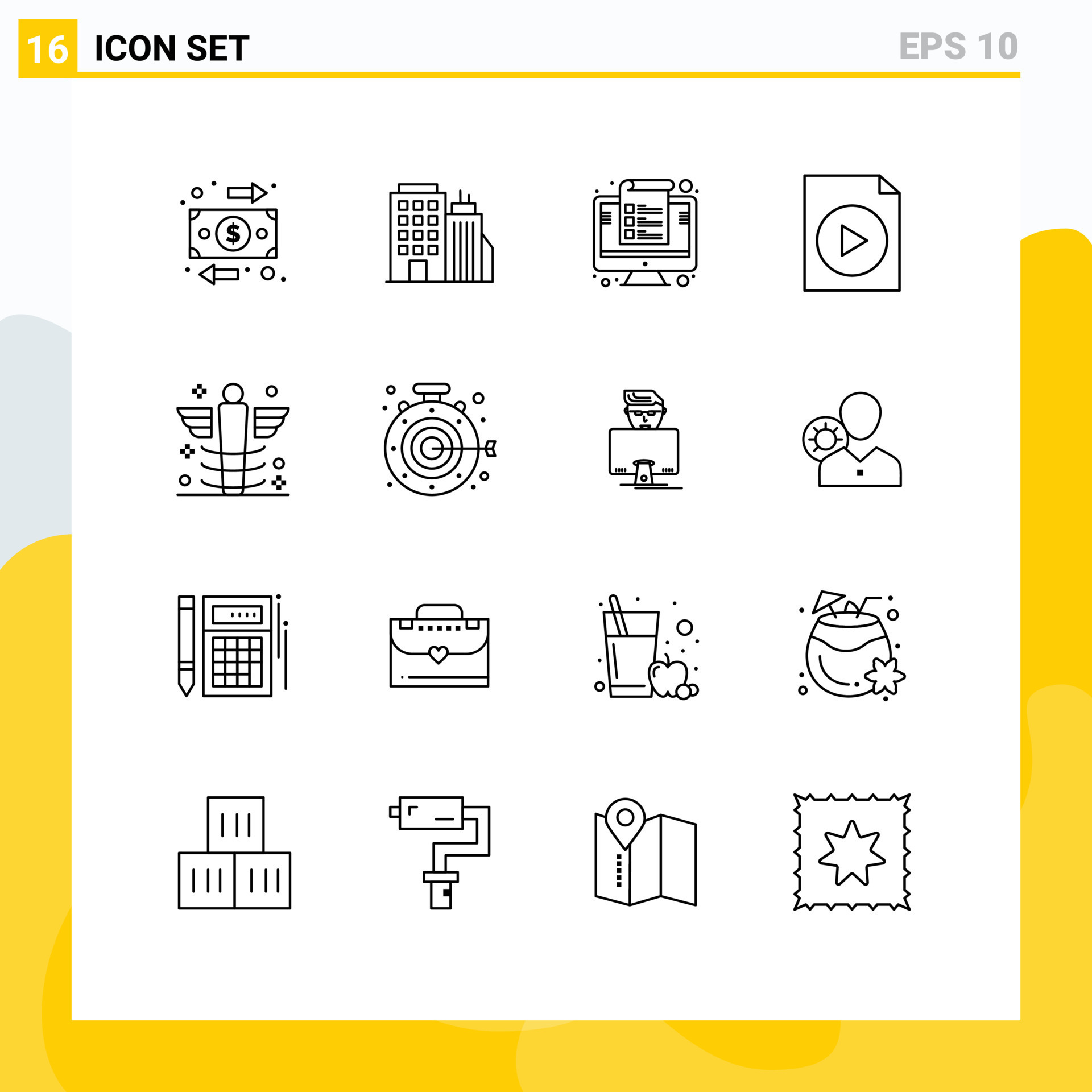 16 Universal Outlines Set For Web And Mobile Applications Health Video Computer File Percent