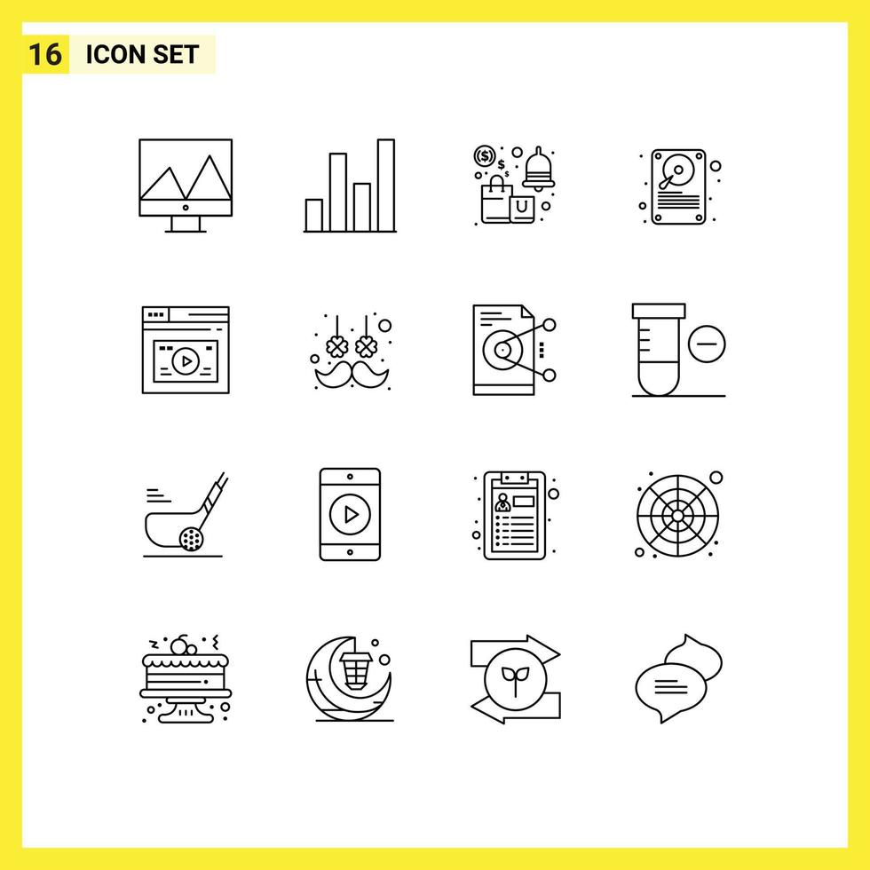 Set of 16 Modern UI Icons Symbols Signs for web internet sale storage hard disc Editable Vector ...
