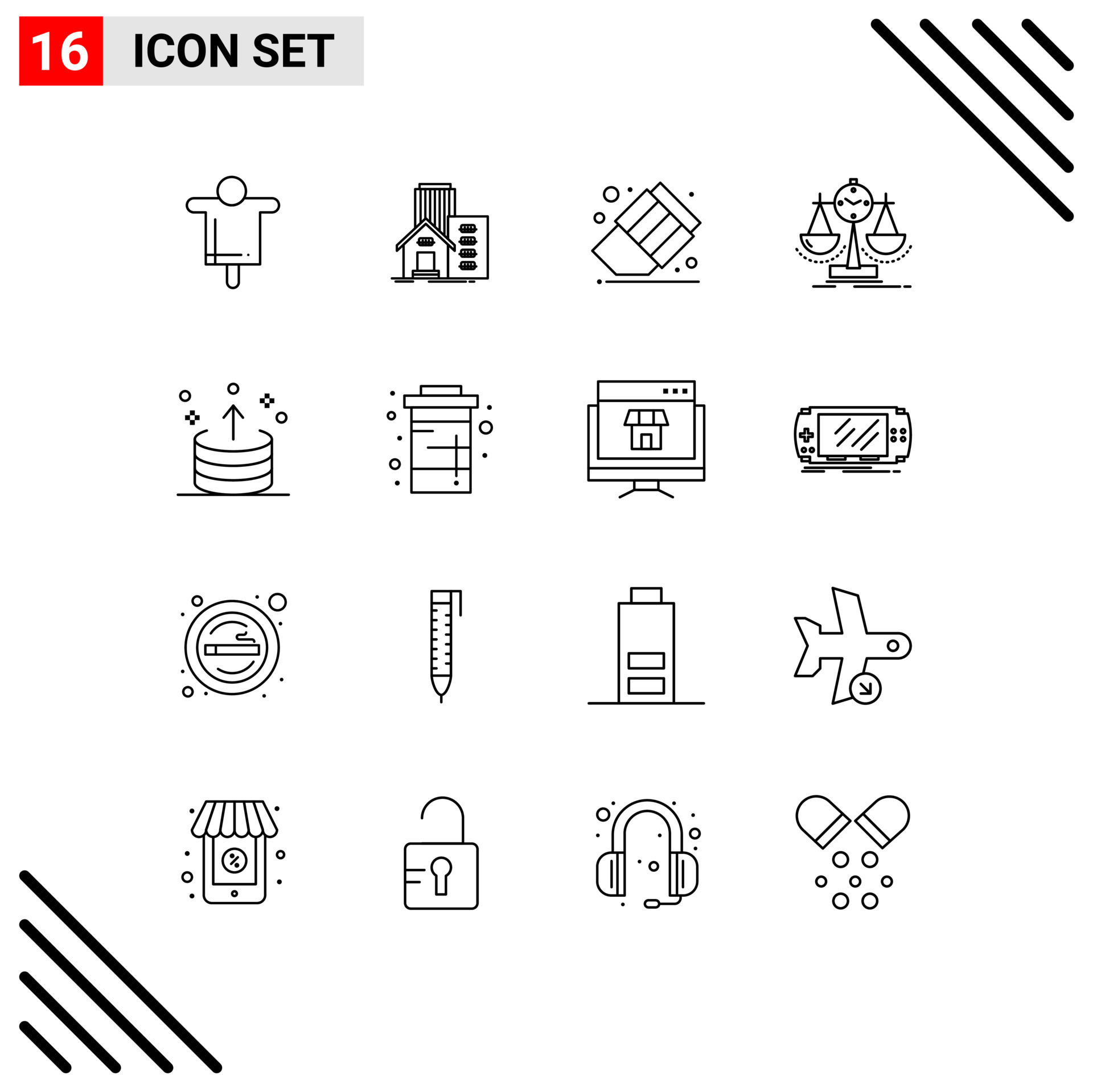 Set Of 16 Modern Ui Icons Symbols Signs For Arrow Scorecard Office