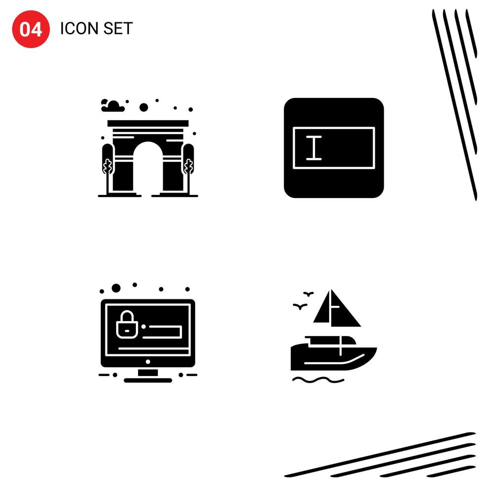 Editable Vector Line Pack of 4 Simple Solid Glyphs of architecture ...