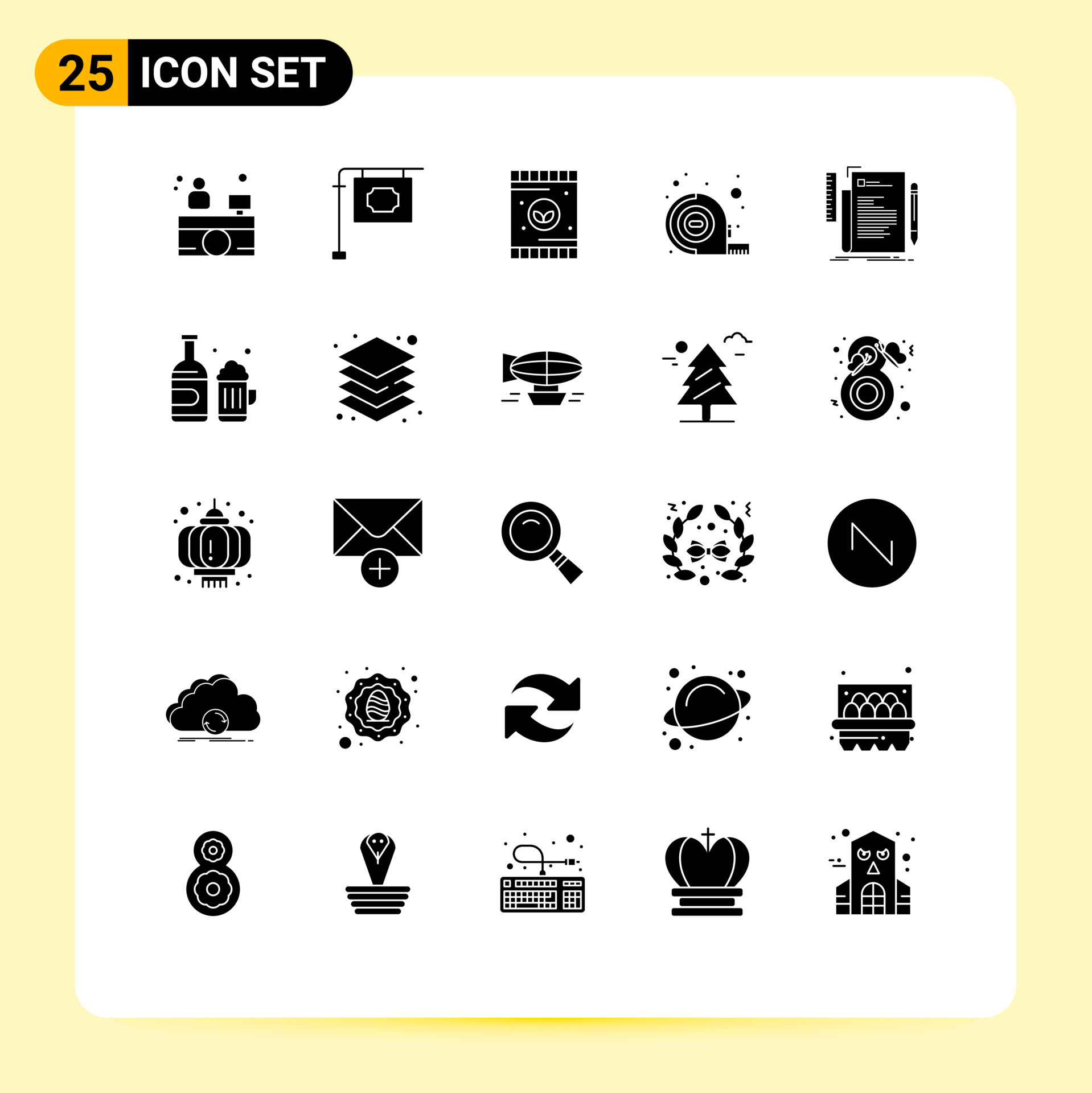 Group of 25 Solid Glyphs Signs and Symbols for script file plant coding ...