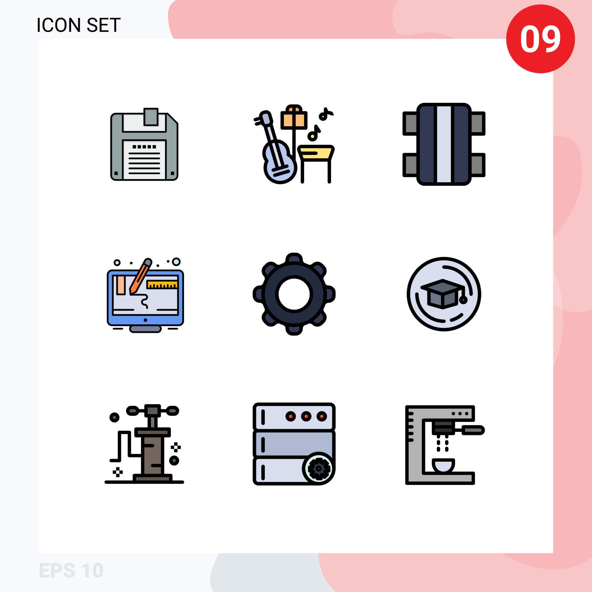Set Of 9 Modern Ui Icons Symbols Signs For Mobile Basic Skateboard Application Graphic Editable