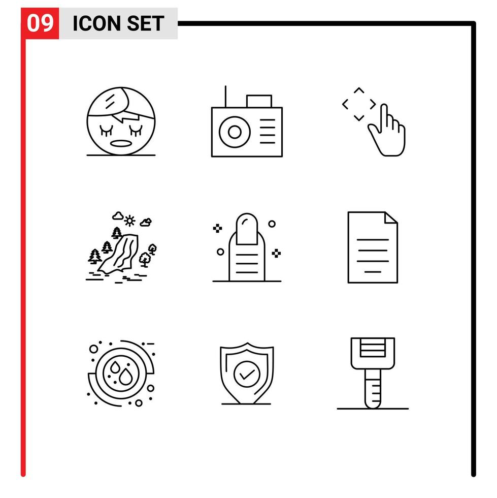 User Interface Pack Of 9 Basic Outlines Of Document Pedicure Move Beauty Clouds Editable Vector