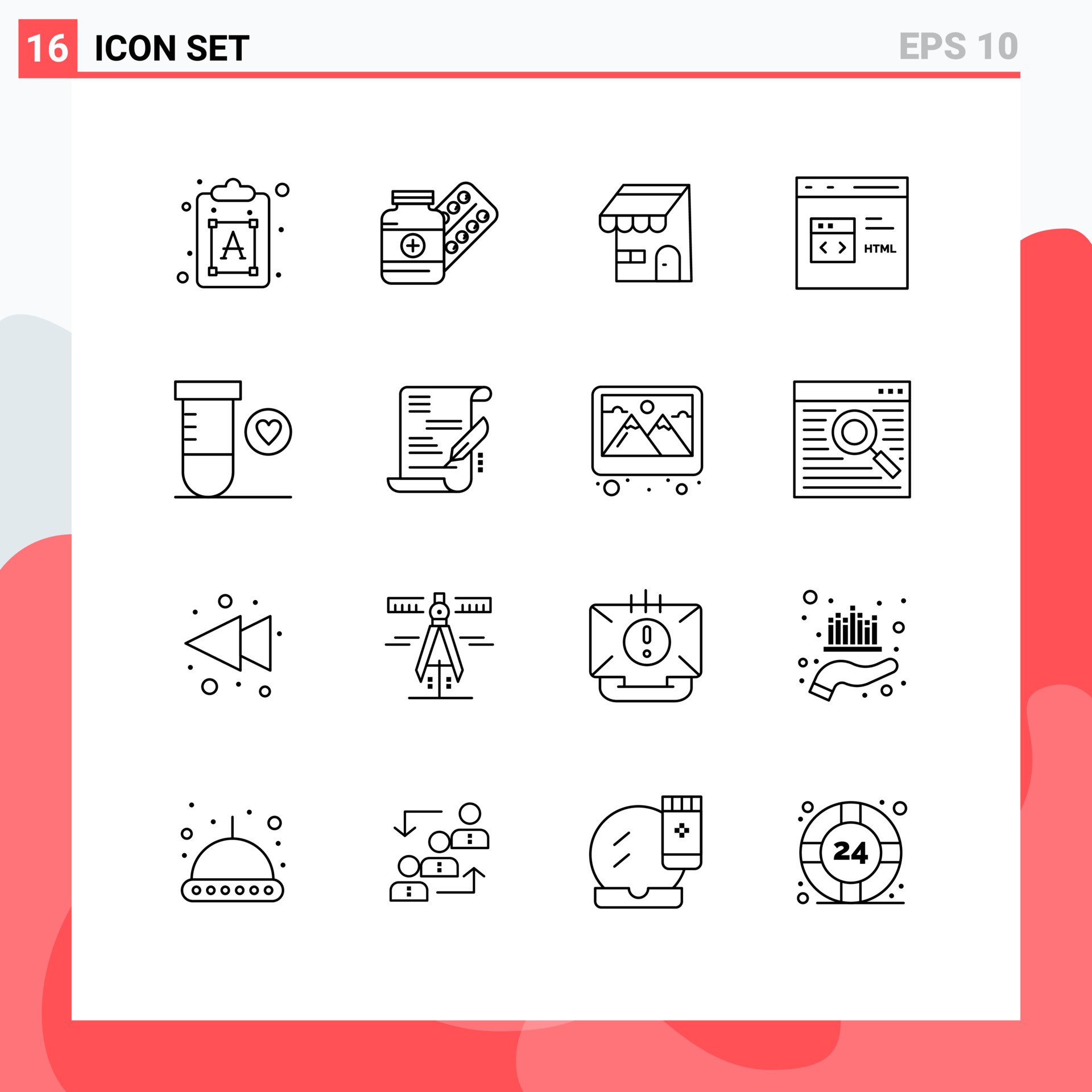 16 Thematic Vector Outlines And Editable Symbols Of Html Develop Tablet Coding Shop Editable