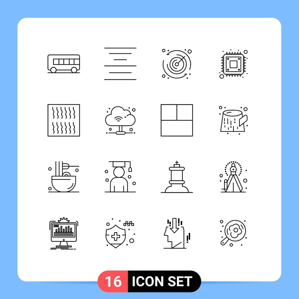 Mobile Interface Outline Set of 16 Pictograms of internet reignite timer pasta storage Editable ...