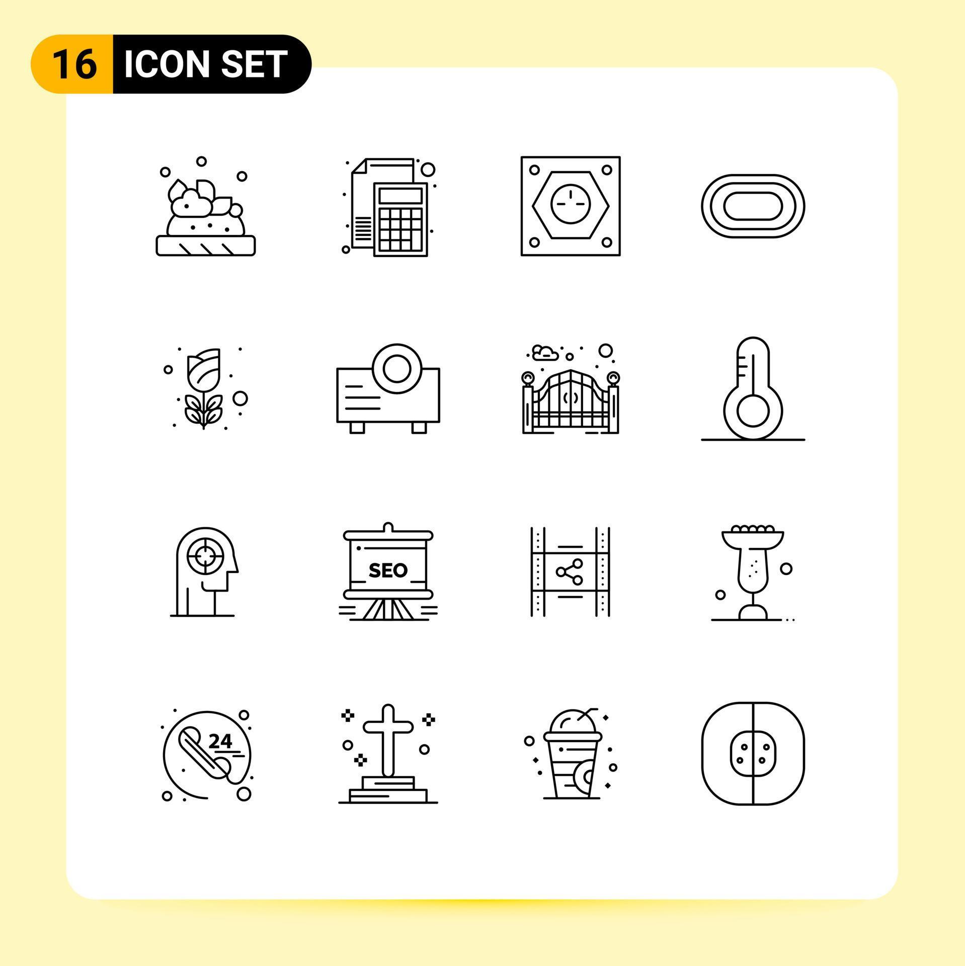 Set Of 16 Vector Outlines On Grid For Flower Racetrack Electric Olympic Socket Editable Vector