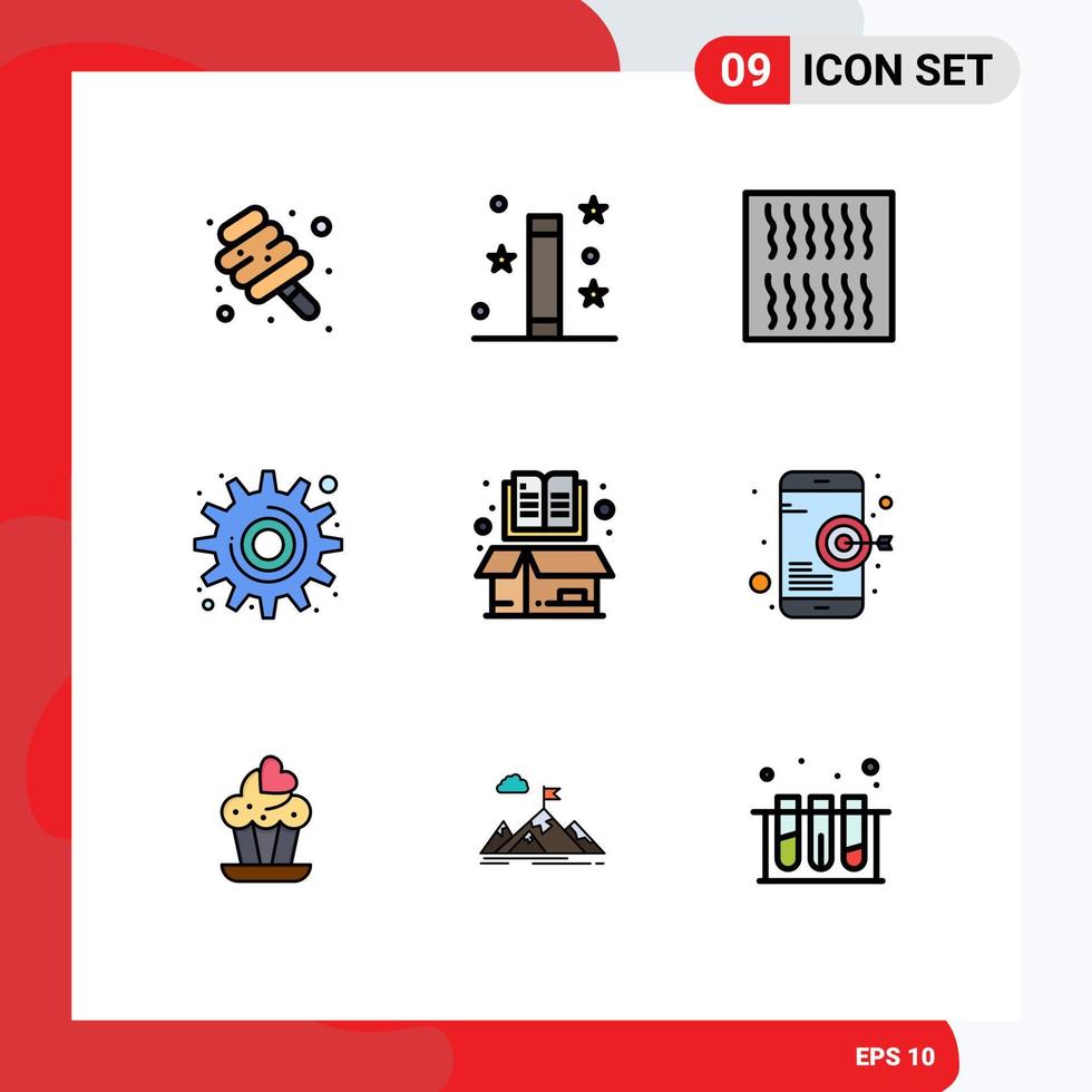 Set Of 9 Vector Filledline Flat Colors On Grid For Box Tool Wand Settings Cog Editable Vector