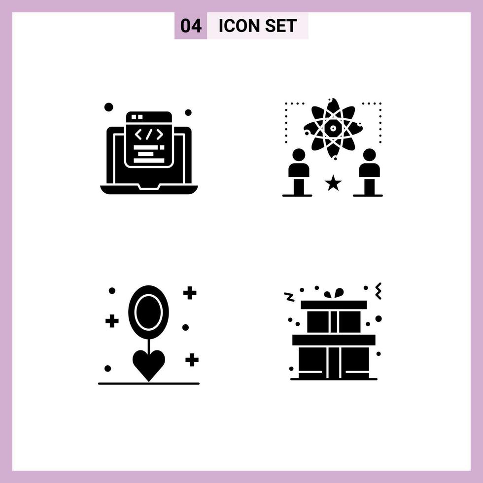 Modern Set Of 4 Solid Glyphs Pictograph Of Coding Atom Programming Physics Event Editable Vector
