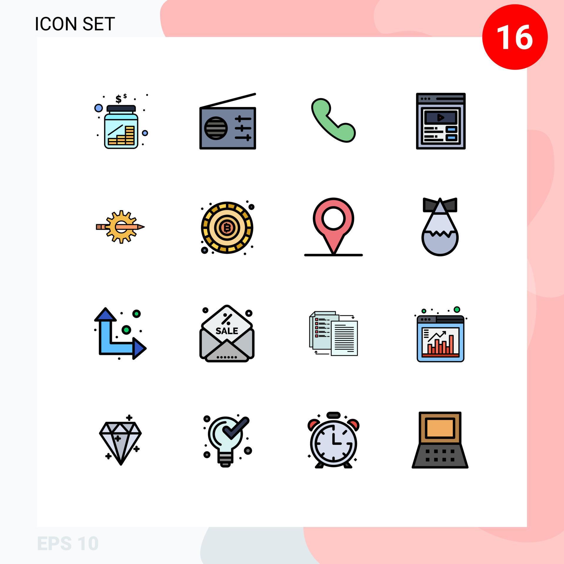 User Interface Pack Of 16 Basic Flat Color Filled Lines Of Writing Web Phone User Interface