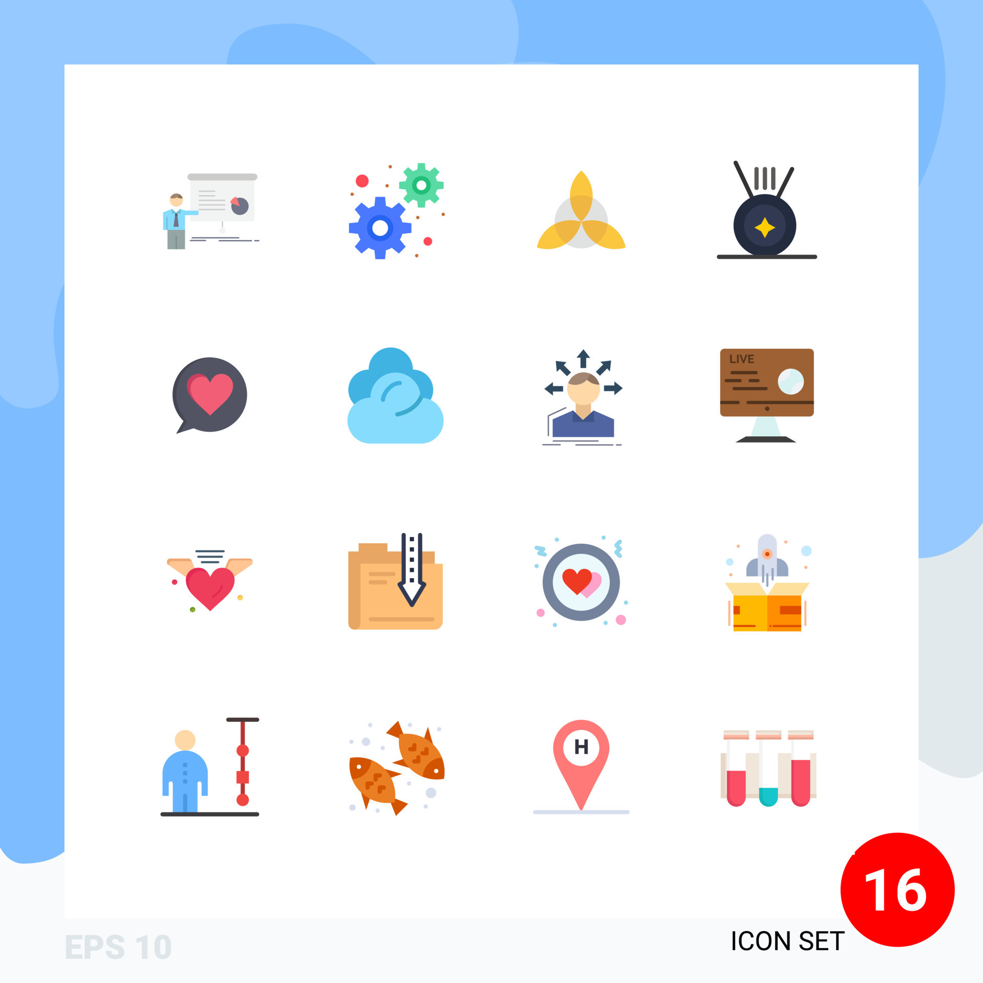 Stock Vector Icon Pack Of 16 Line Signs And Symbols For Cloud Heart