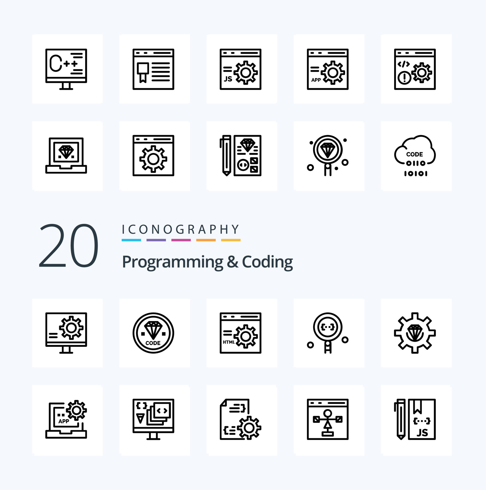 20 Programming And Coding Line Icon Pack Like Development Browser Development Programming