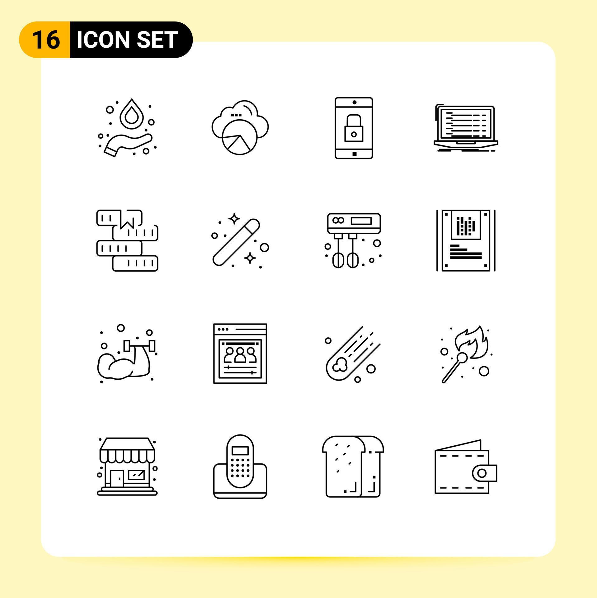 16 Thematic Vector Outlines And Editable Symbols Of Book Developer Lock Coding Api Editable