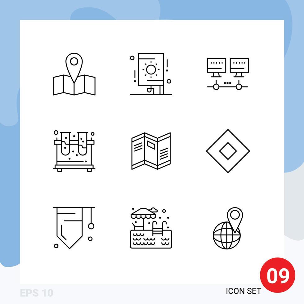 Modern Set of 9 Outlines and symbols such as paper map network newspaper flask Editable Vector ...