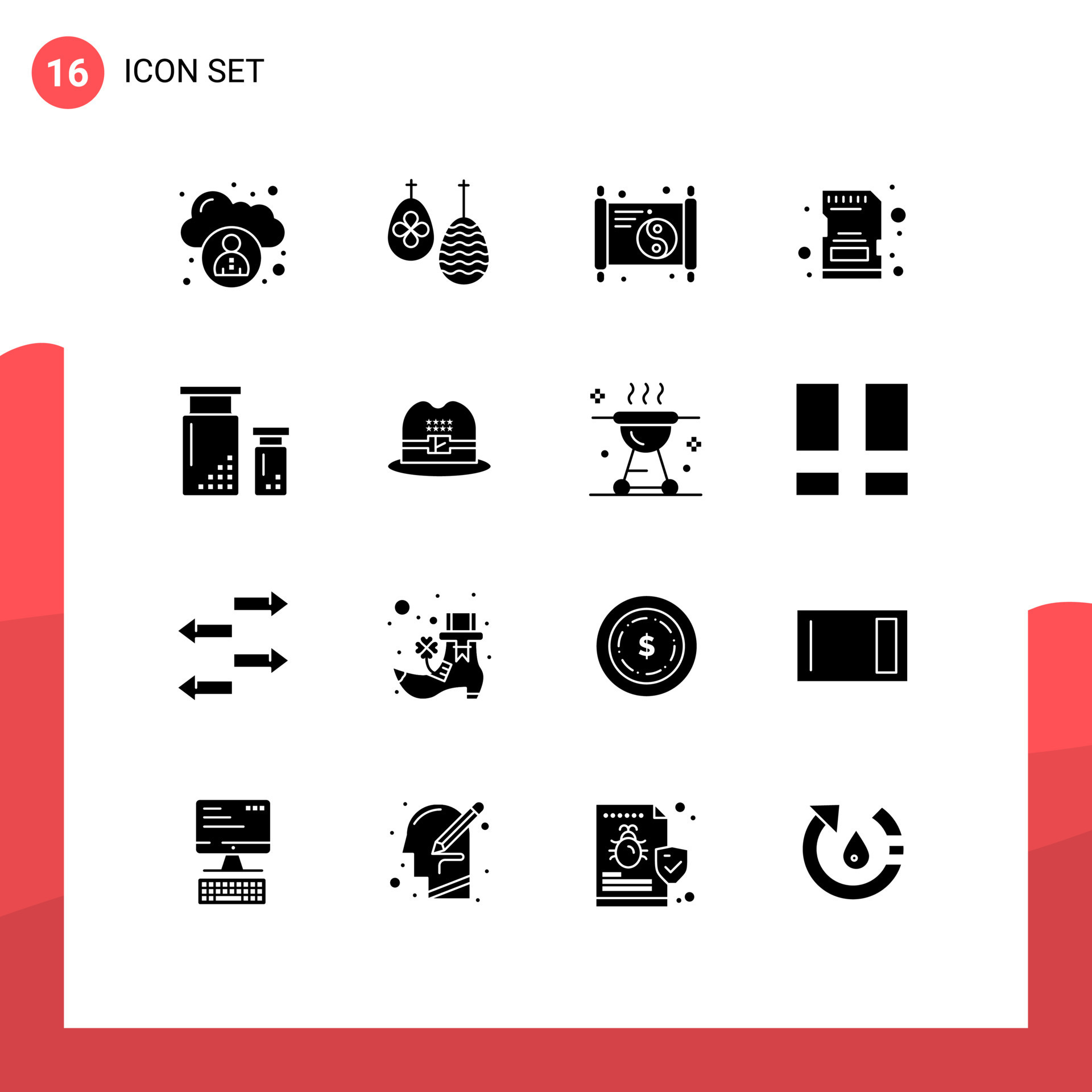 Modern Set Of 16 Solid Glyphs And Symbols Such As Design Coding New Card Memory Editable Vector