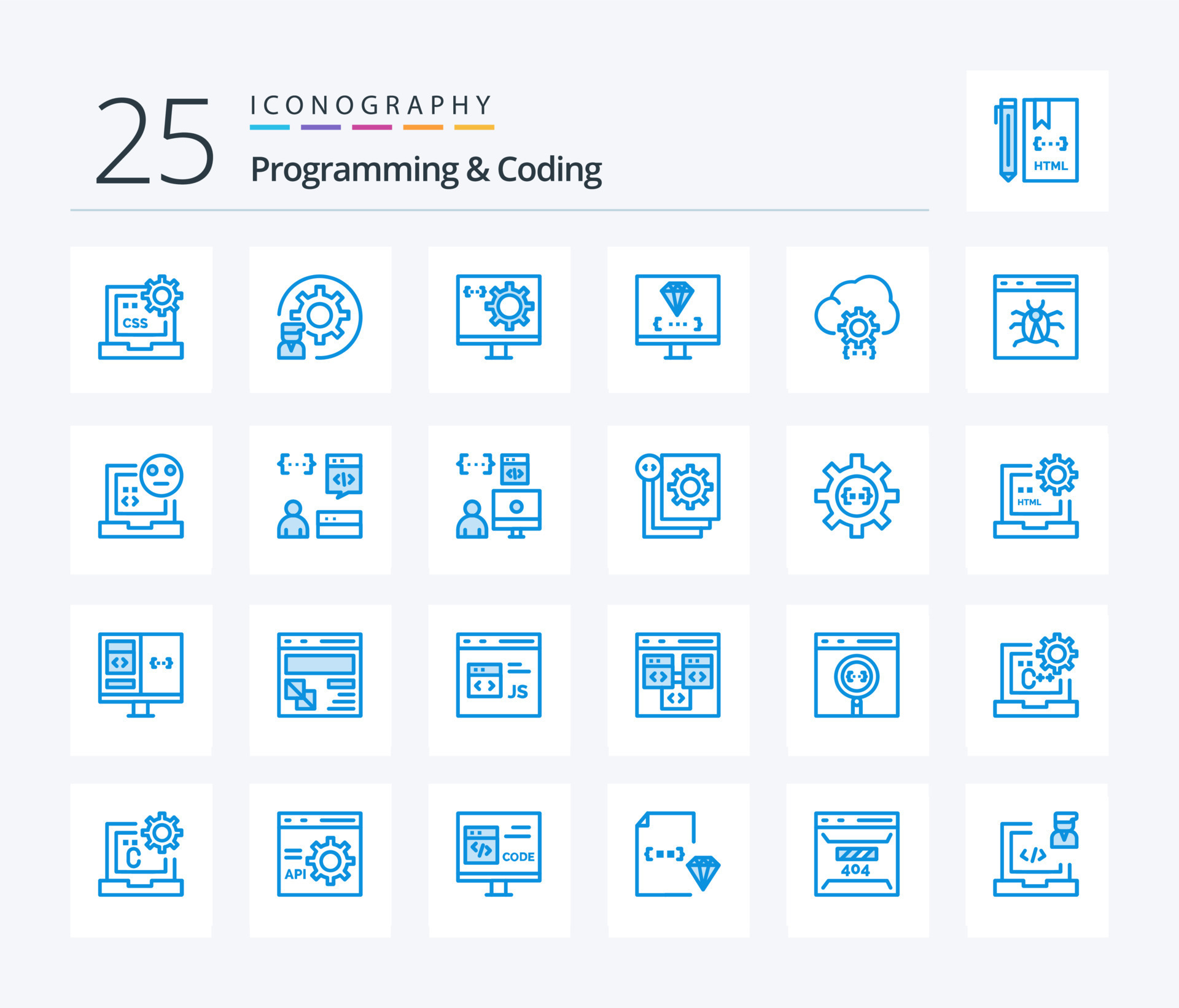 Programming And Coding 25 Blue Color Icon Pack Including Develop Cloud Process Programming