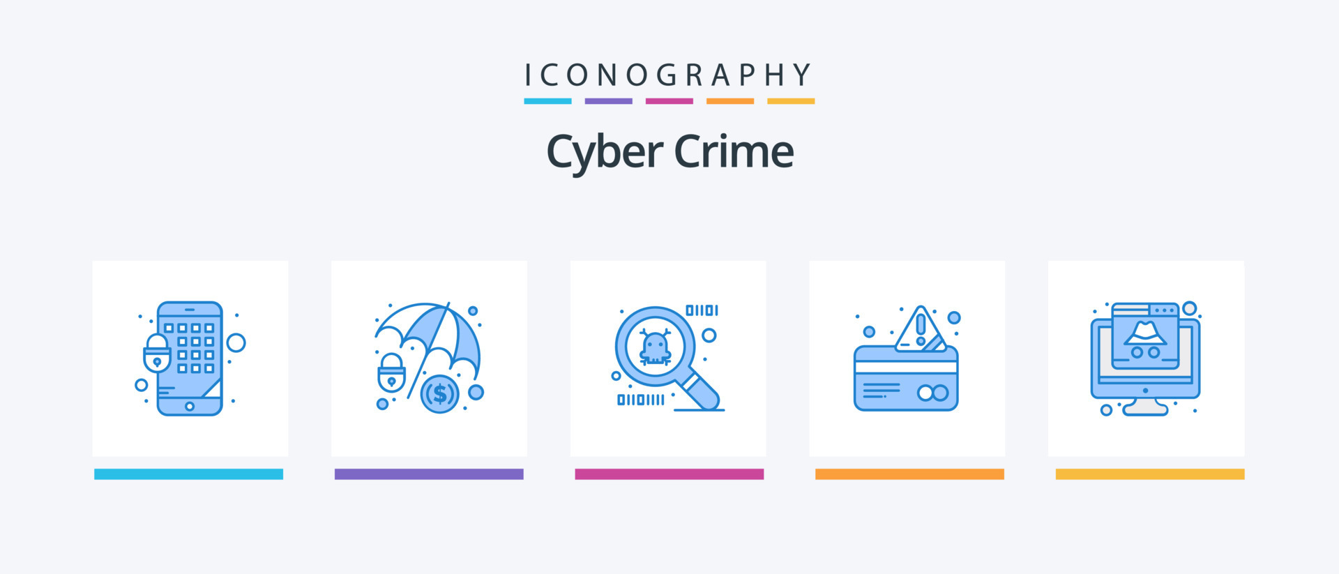 Cyber Crime Blue 5 Icon Pack Including Hacker Cyber Crime Payment